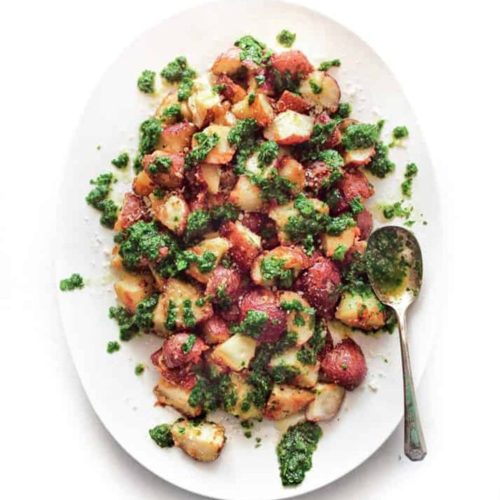 Parmesan Roasted Potatoes with Gremolata and Yogurt • FoodnService